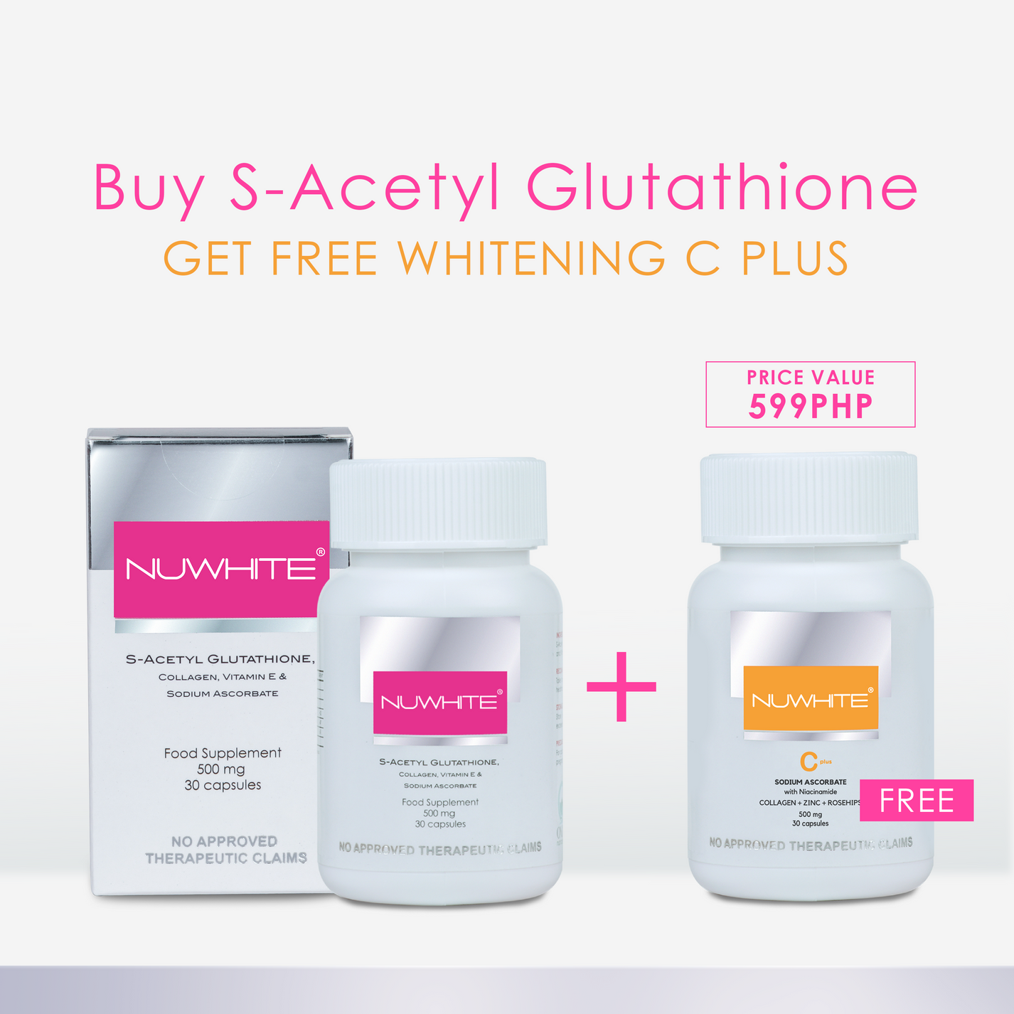 Nuwhite S-Acetyl Glutathione 1 Bottle WITH FREE NUWHITE WHITENING VITA