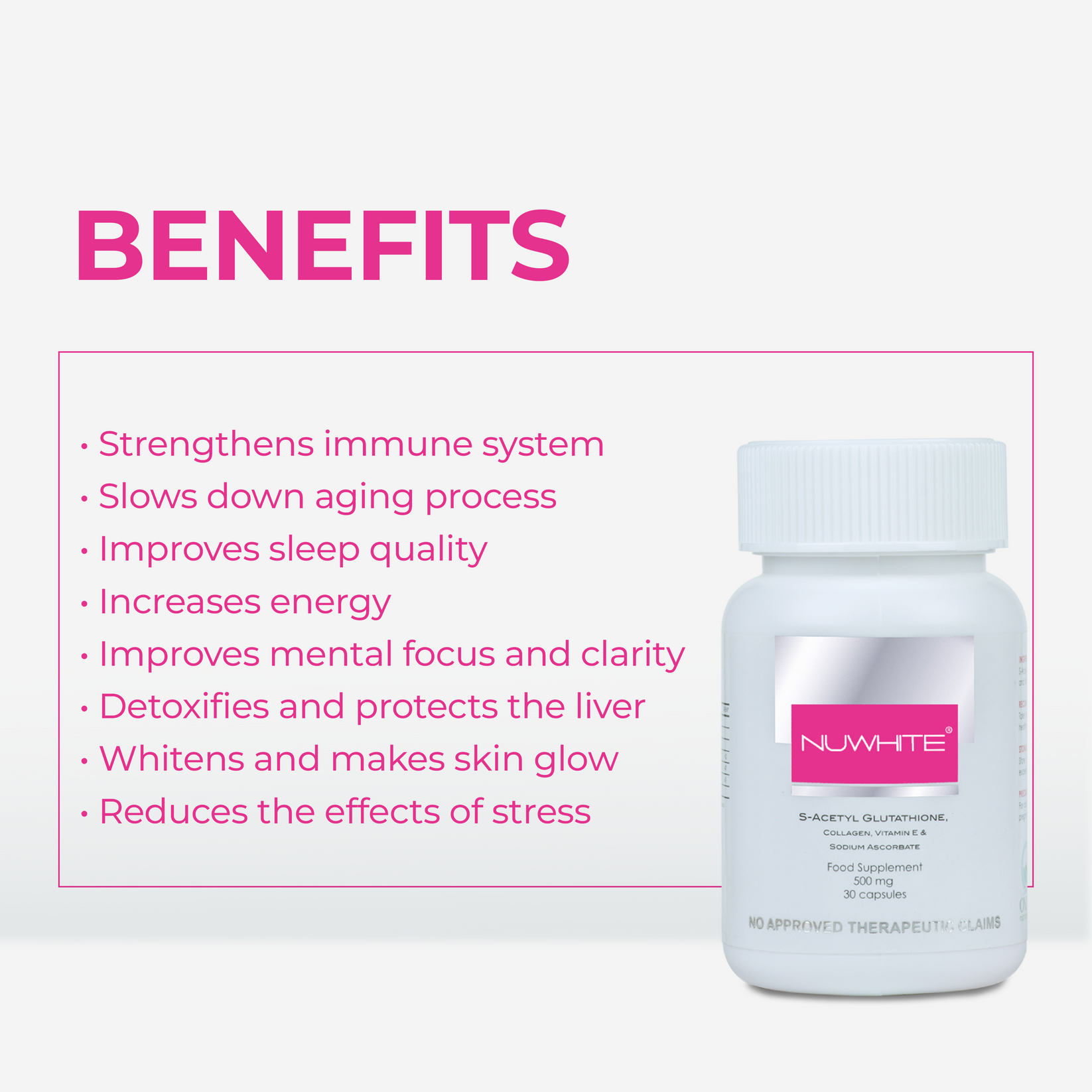 Nuwhite S-Acetyl Glutathione 1 Bottle WITH FREE NUWHITE WHITENING VITA